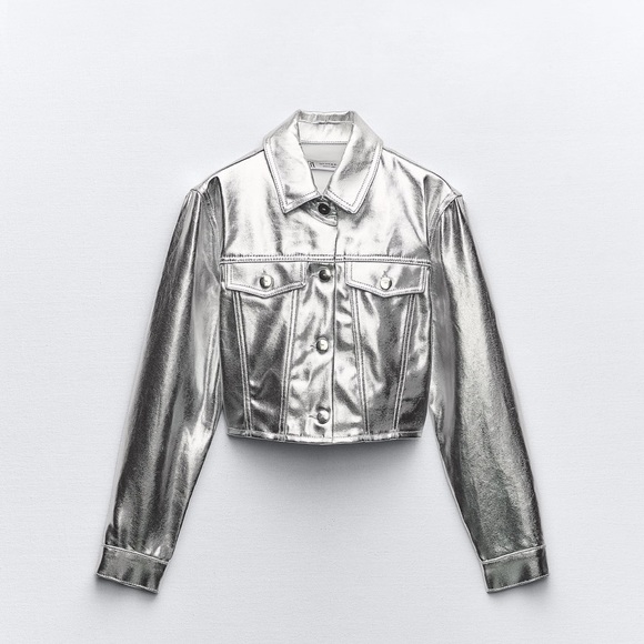 Zara | Jackets & Coats | Zara Metallic Crop Jacket | Poshmark